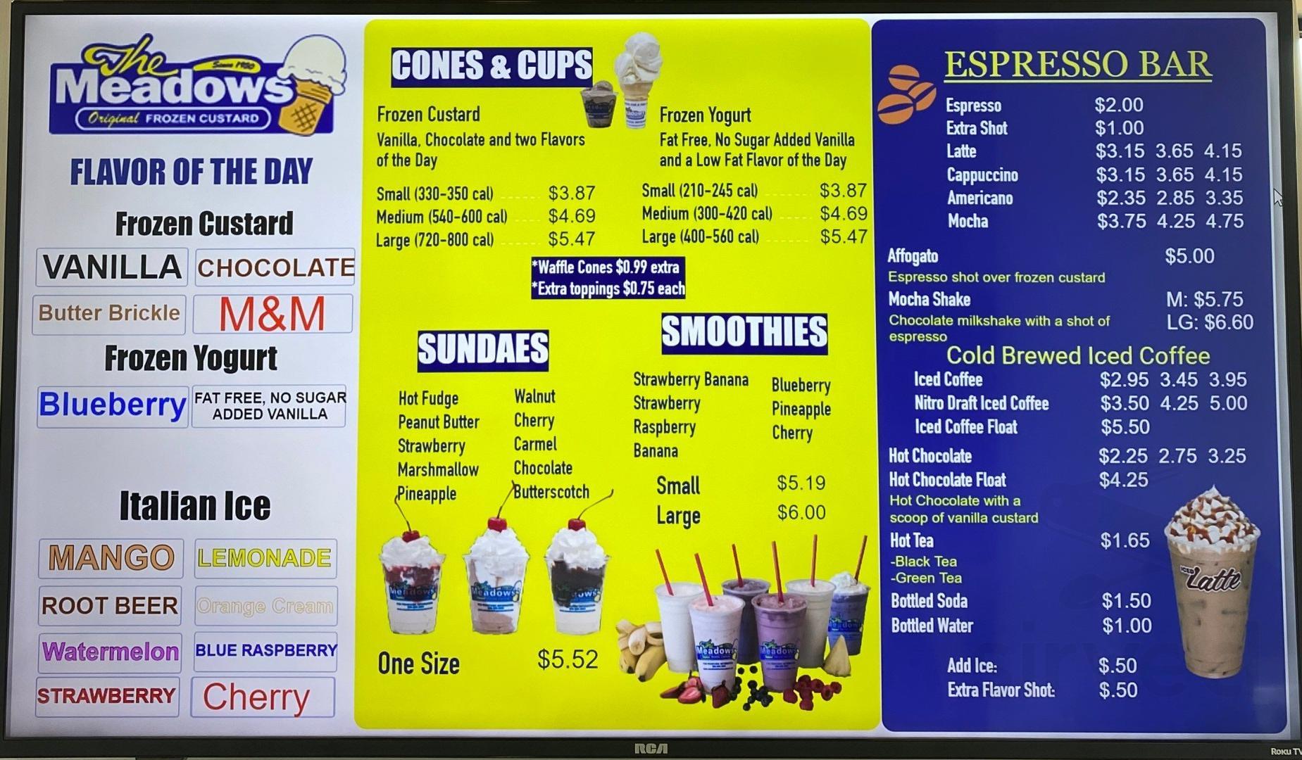 The Meadows Original Frozen Custard Of Cranberry Menu In Zelienople The Meadows Original Frozen Custard Of Cranberry Menu In Zelienople