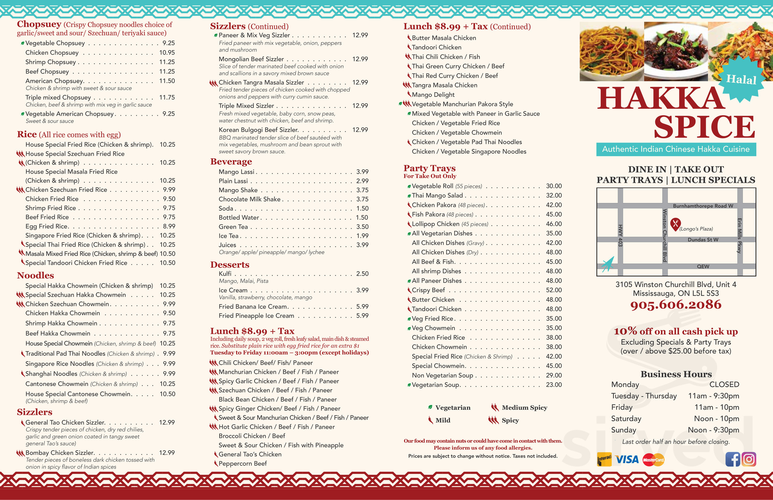 Hakka Spice menus in Mississauga, Ontario, Canada