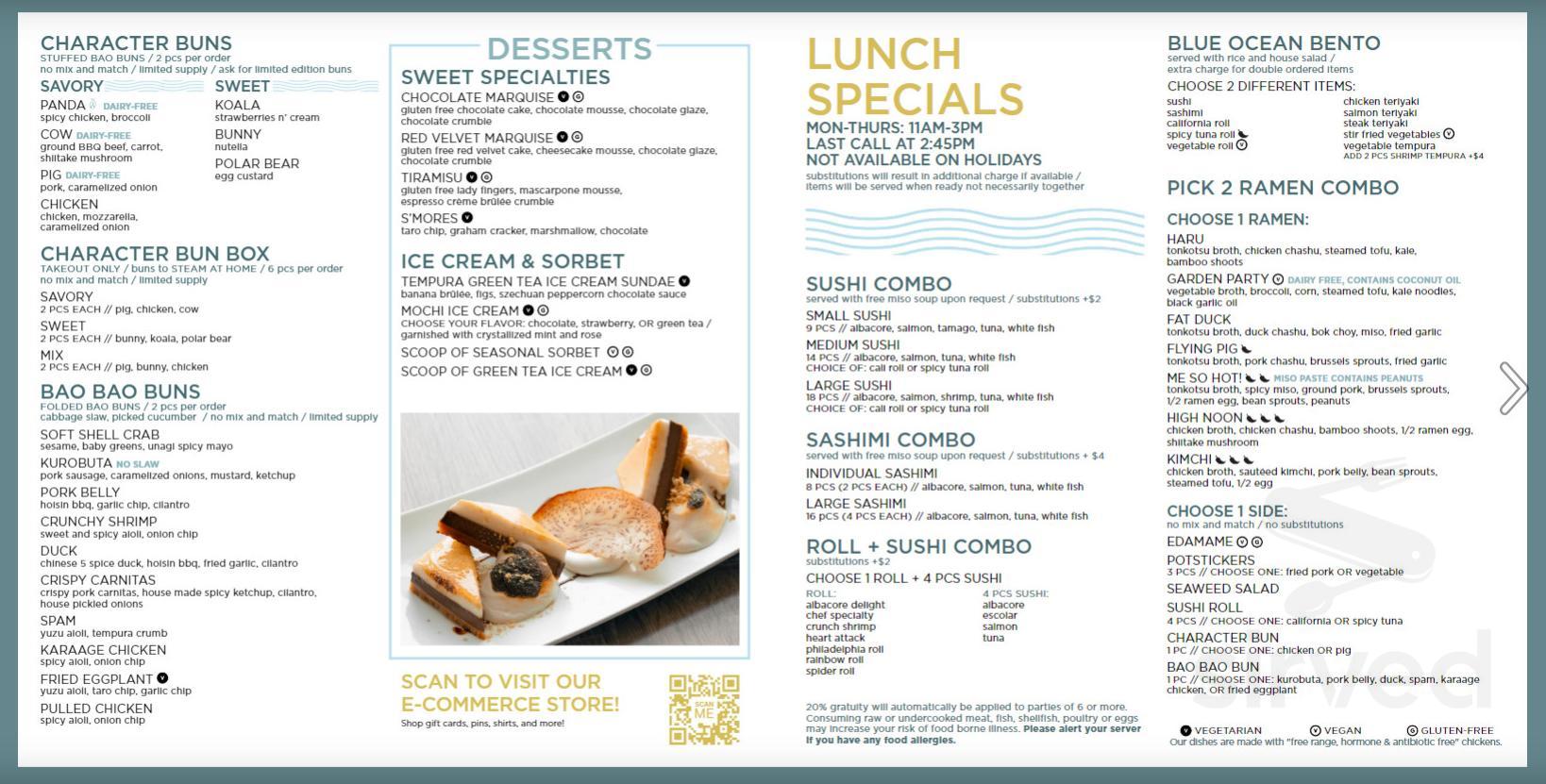 Blue Ocean / Harumama menu in La Jolla, California, USA