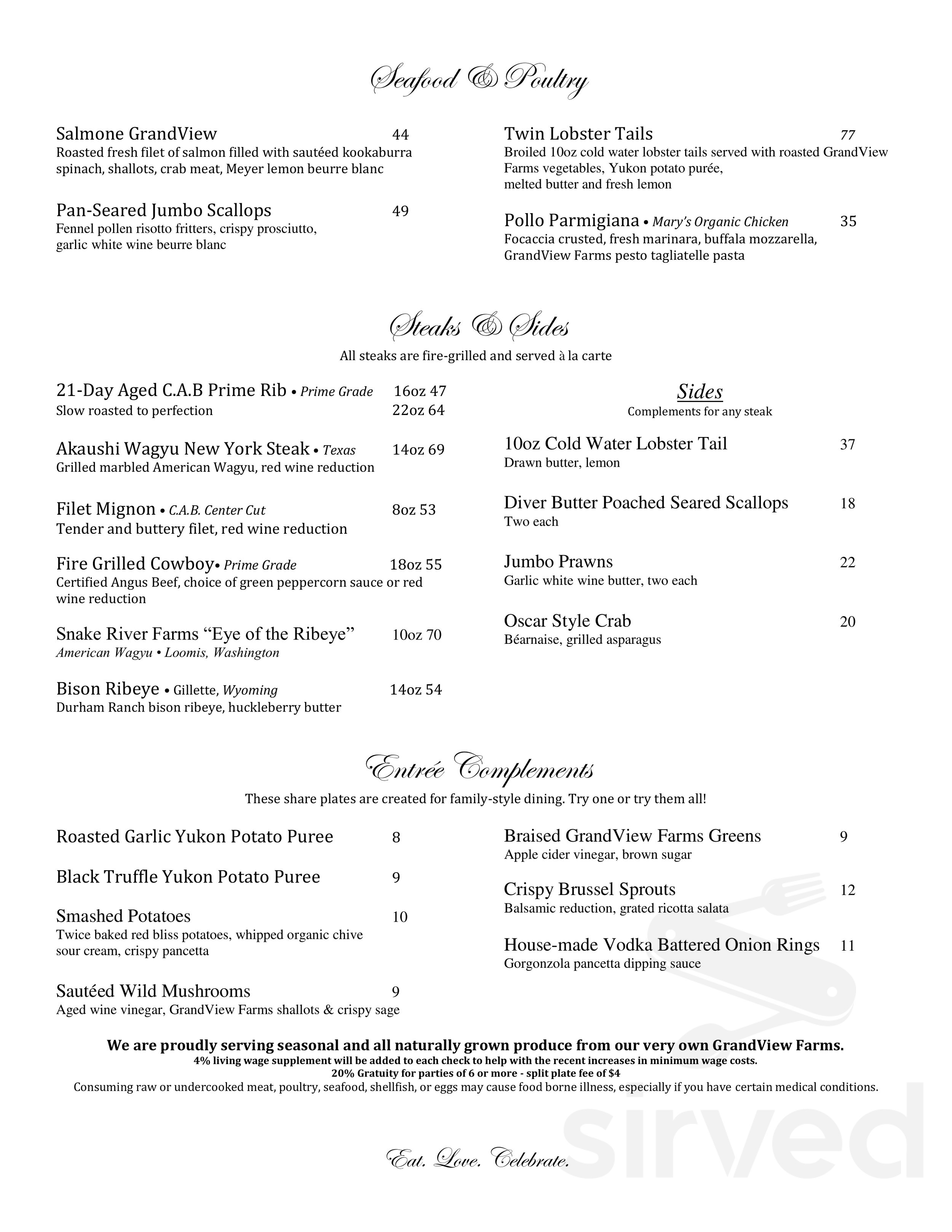 The Grandview Restaurant menu in Mt Hamilton, California, USA