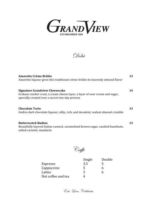 The Grandview Restaurant menu in Mt Hamilton, California, USA