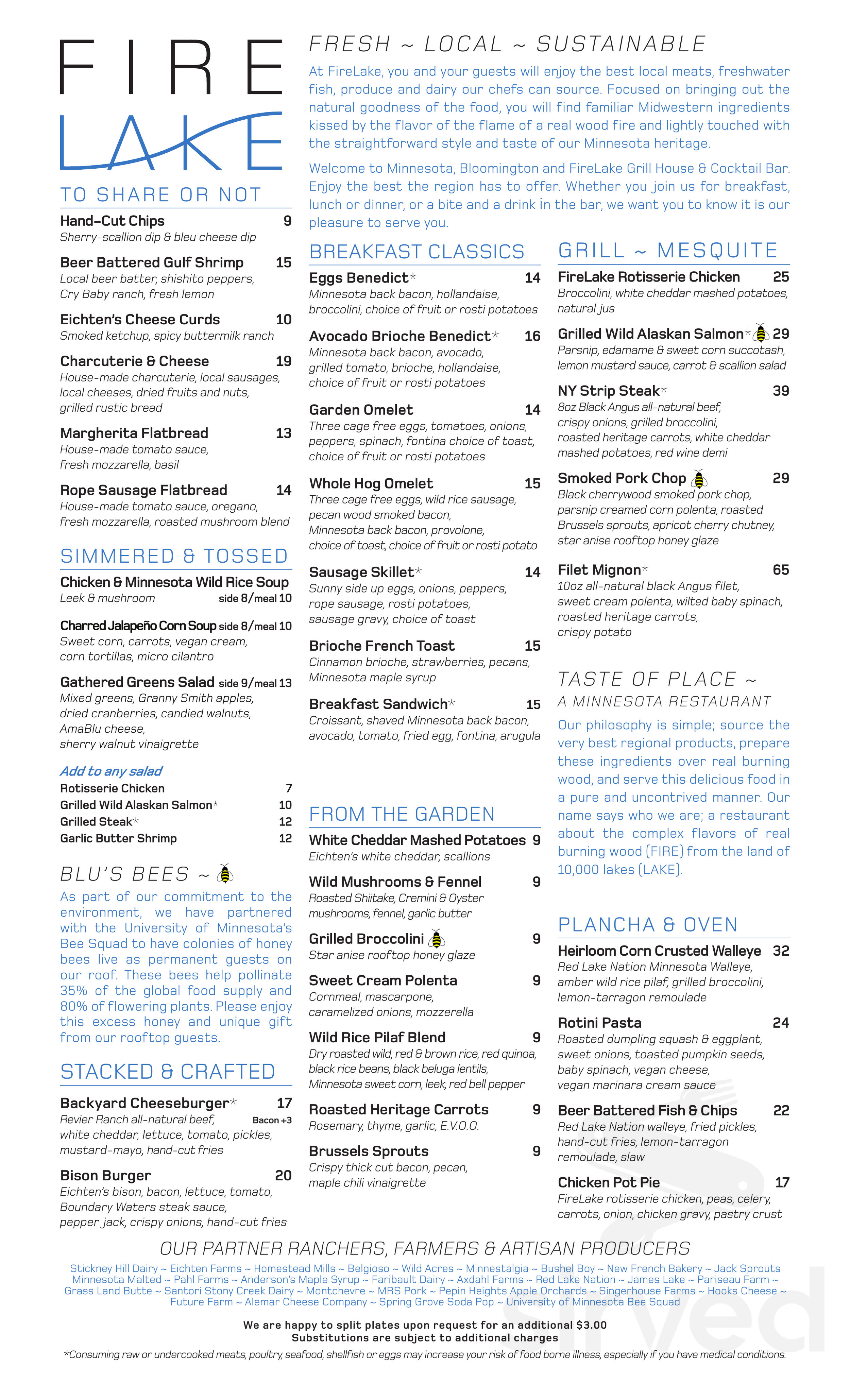 Menu for FireLake Grill House & Cocktail Bar in Bloomington, MN | Sirved