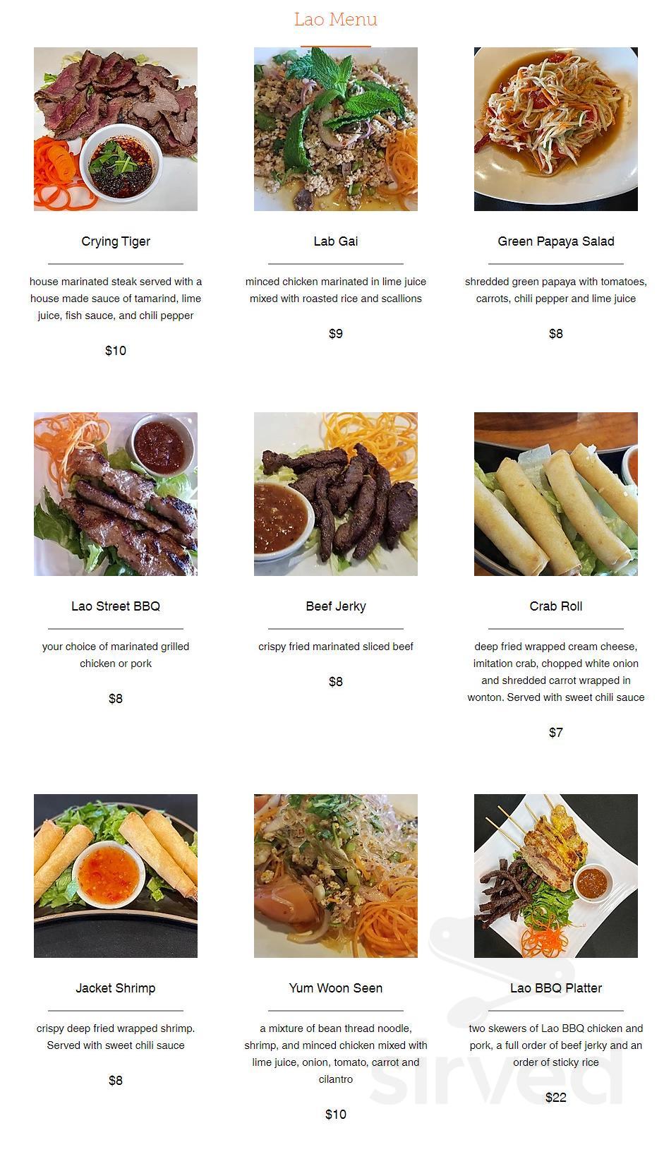 Crying Tiger Restaurant and Bar menu in Fredericksburg, Virginia, USA