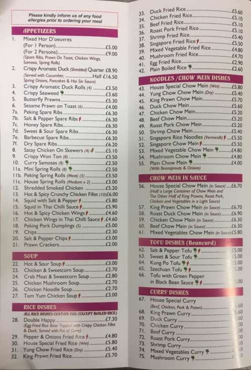 China Chef menu in Chesapeake, Virginia, USA