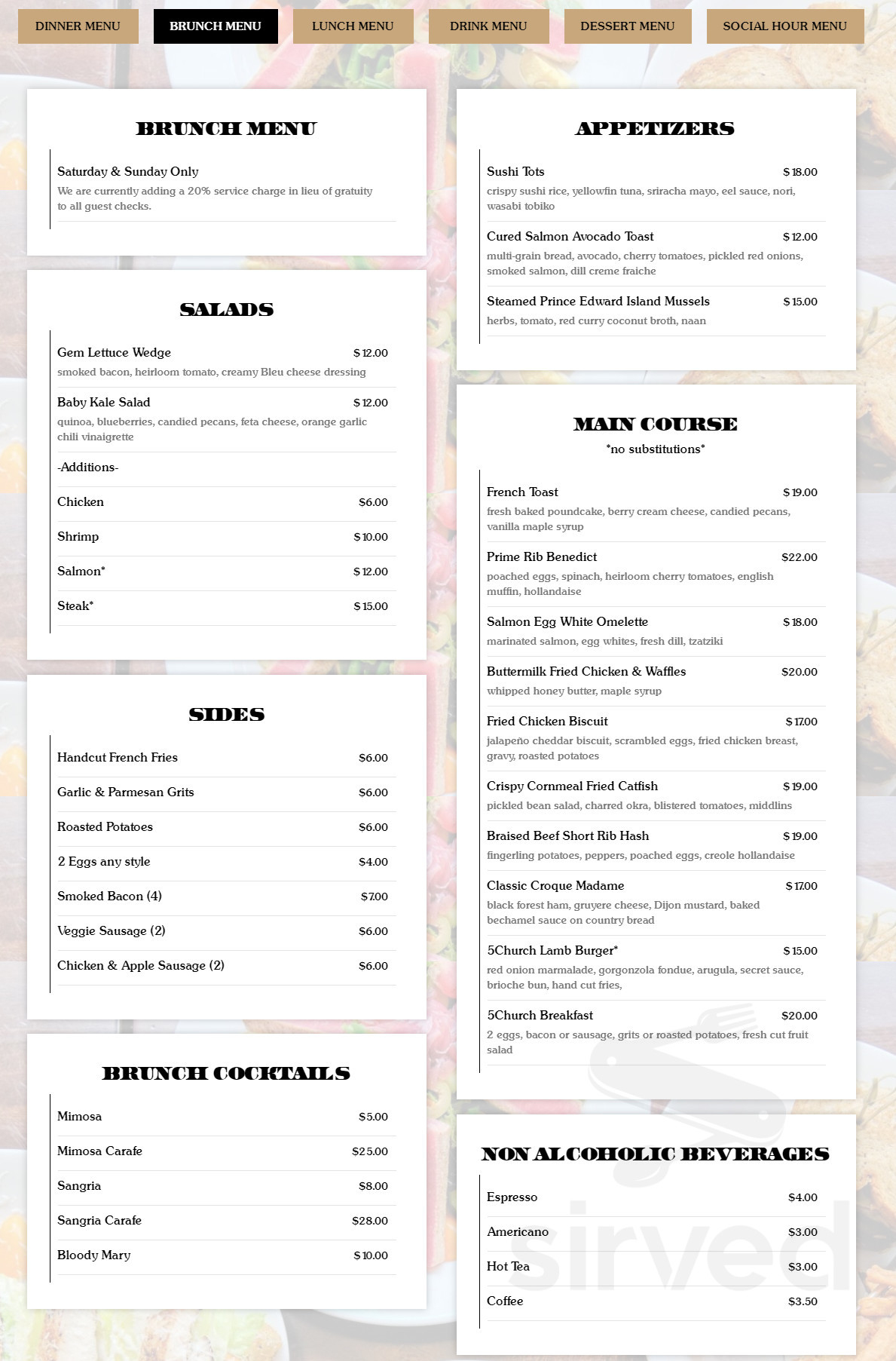 5Church Midtown menu in Atlanta, Georgia, USA