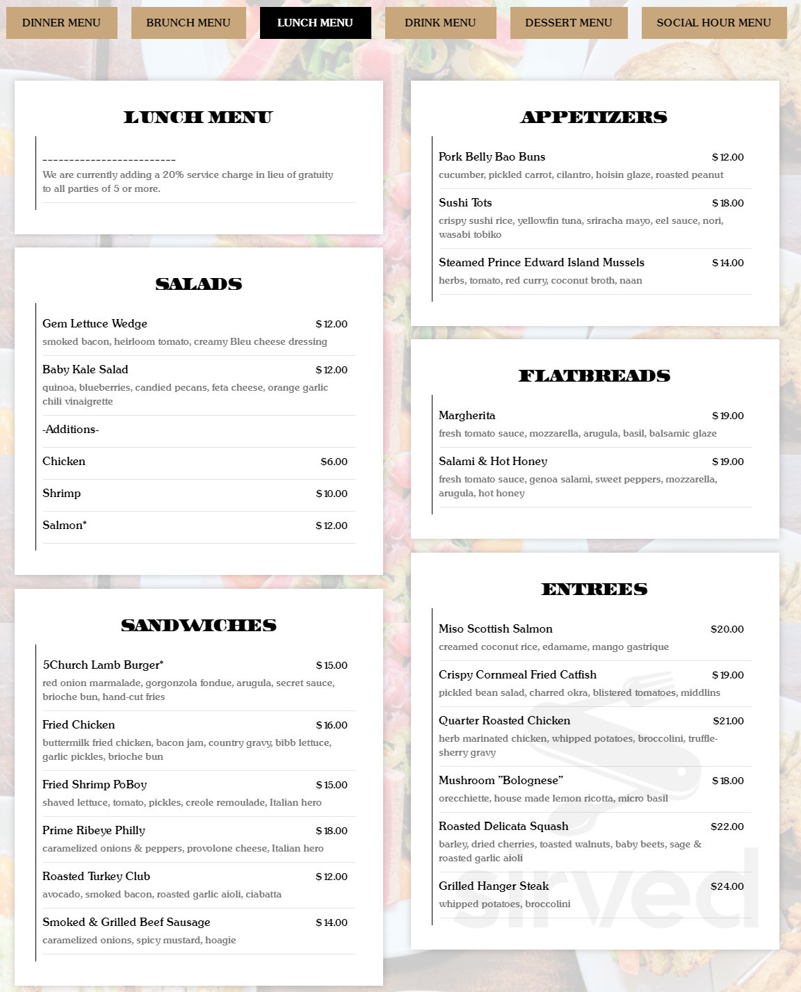 5Church Midtown menu in Atlanta, Georgia, USA