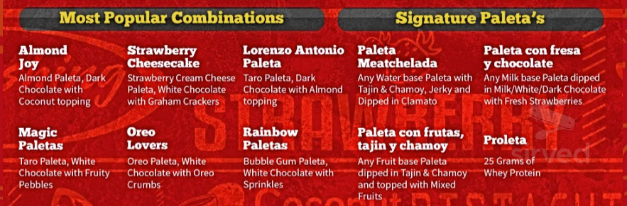 Menu for The Paleta Bar in Colorado Springs, Colorado, United States