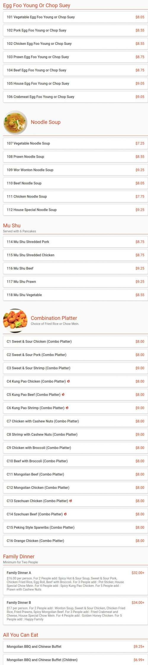 Ling's Chinese Bistro menu in Gilroy, California, USA