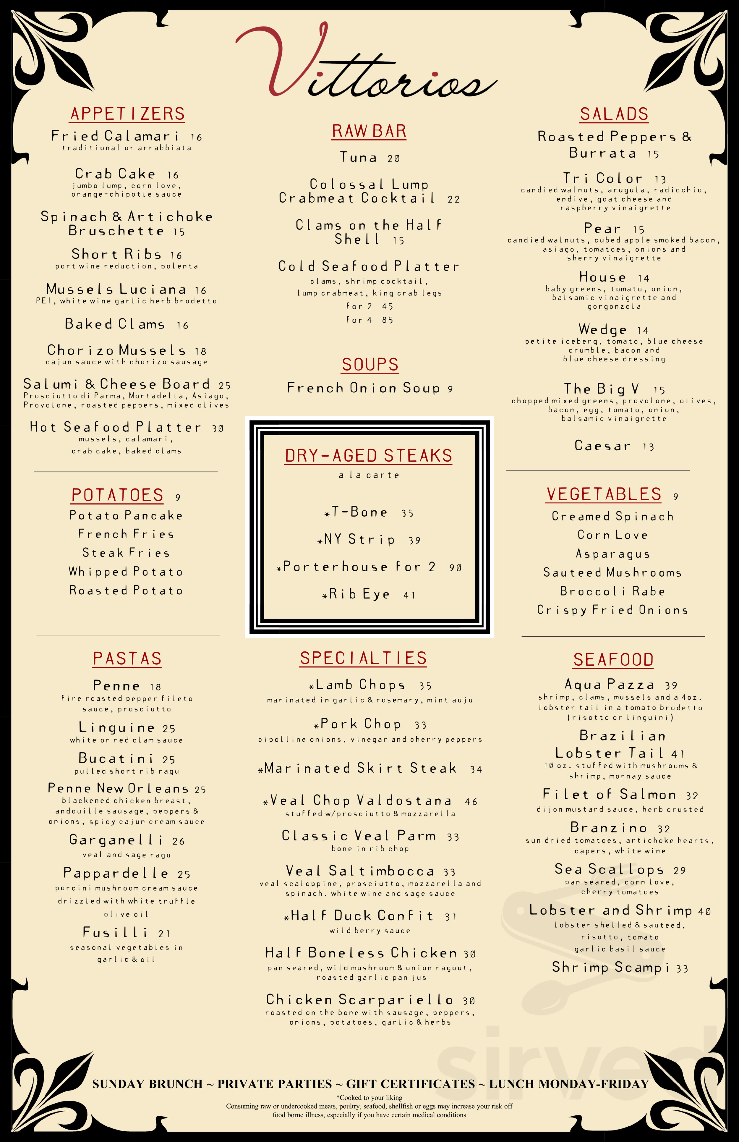 Menu for Vittorio's in Amityville, NY | Sirved