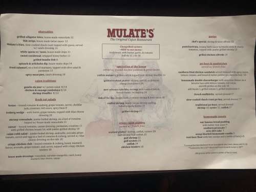 Mulate's | The Original Cajun Restaurant menu in New Orleans, Louisiana ...