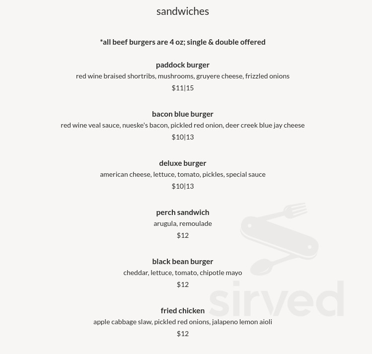 Paddock Club menu in Elkhart Lake, Wisconsin, USA