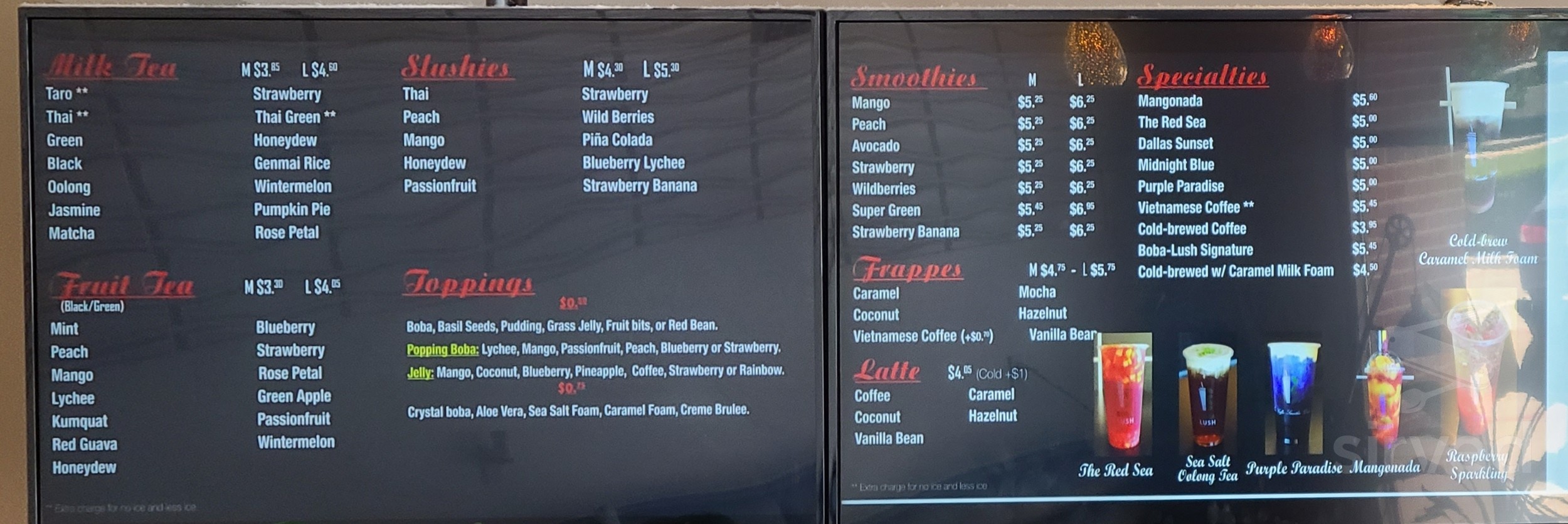 Boba-Lush menu in Murphy, Texas, USA