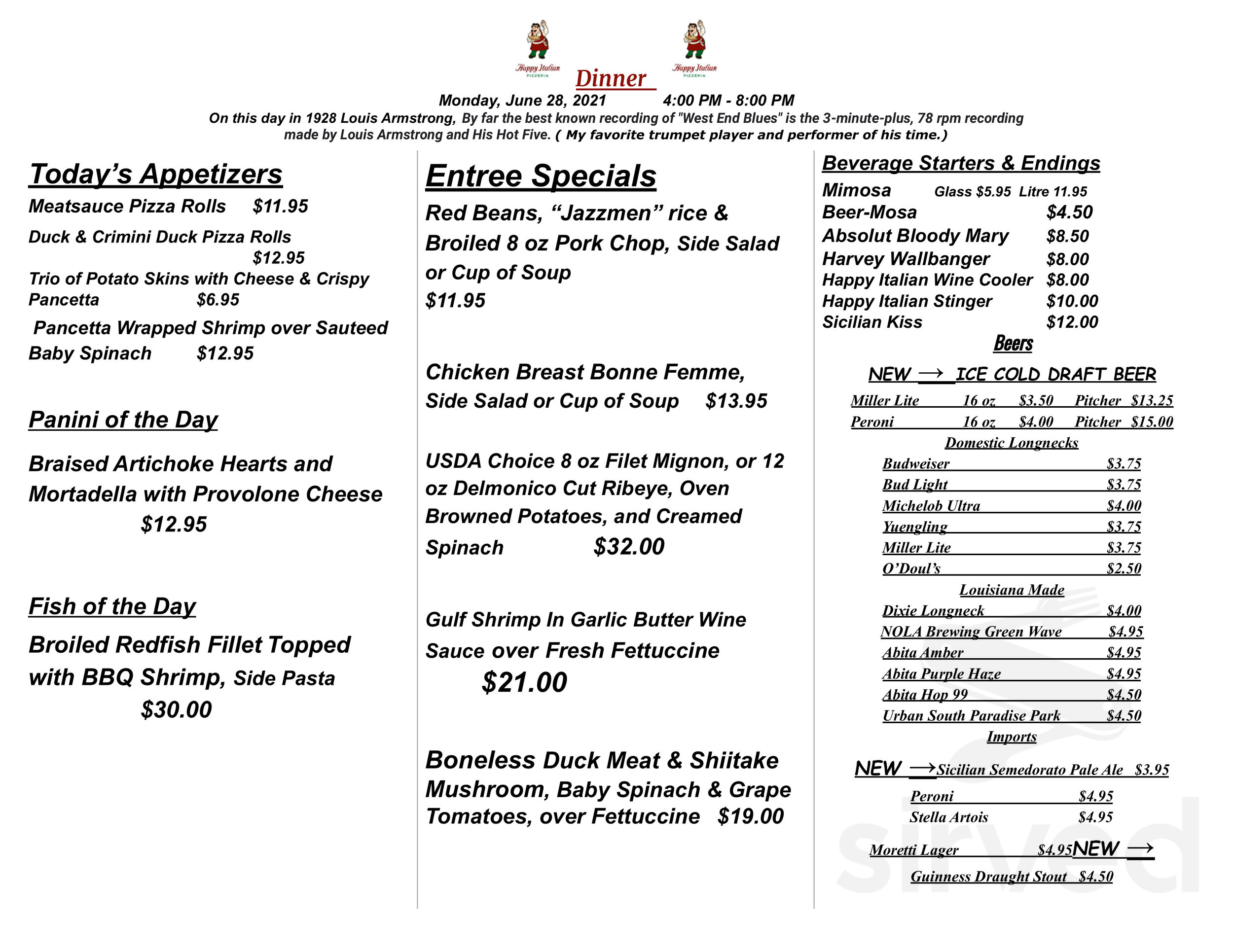Happy Italian Pizzeria, Restaurant & Catering menu in Harahan ...