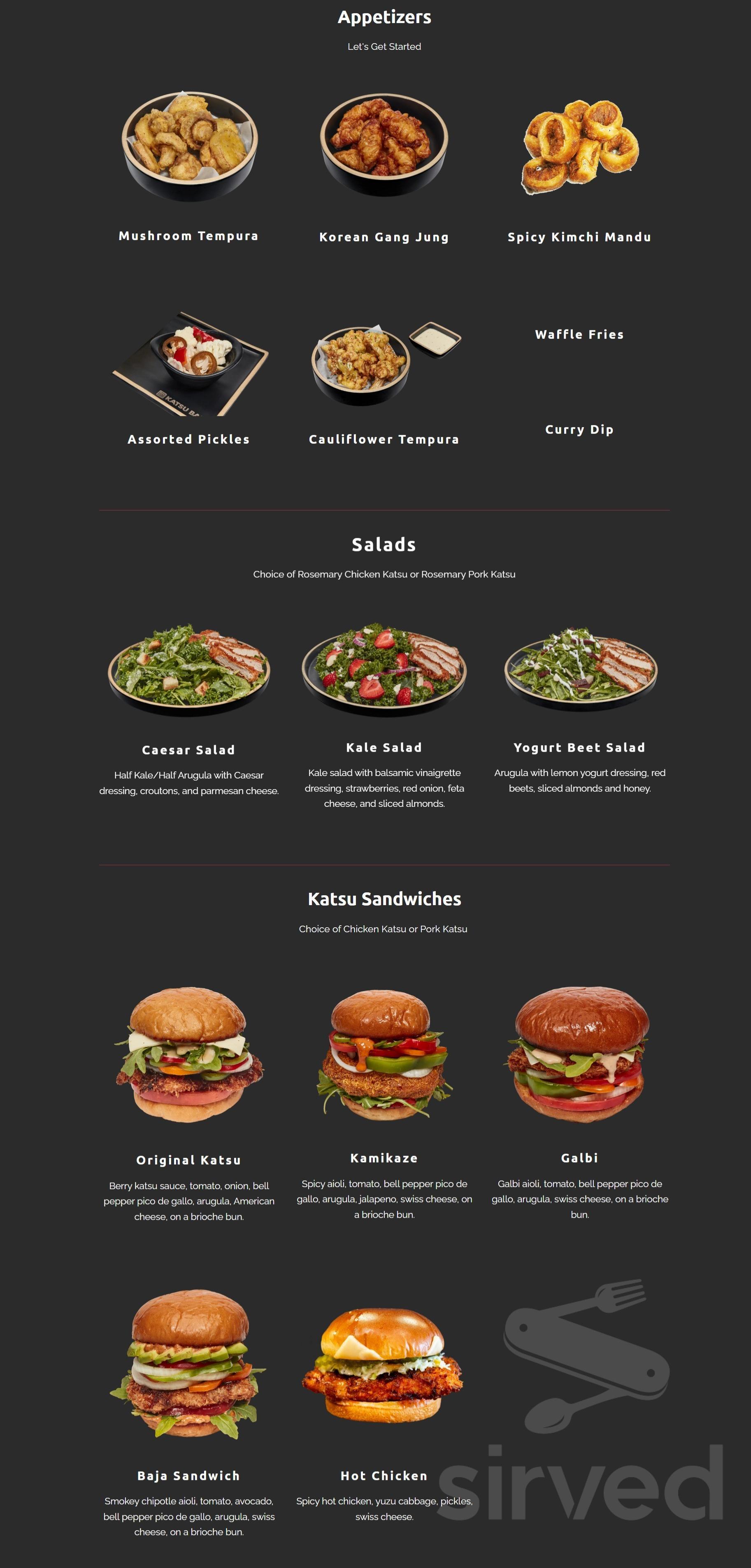 Katsu Bar menu in Westminster, California, USA