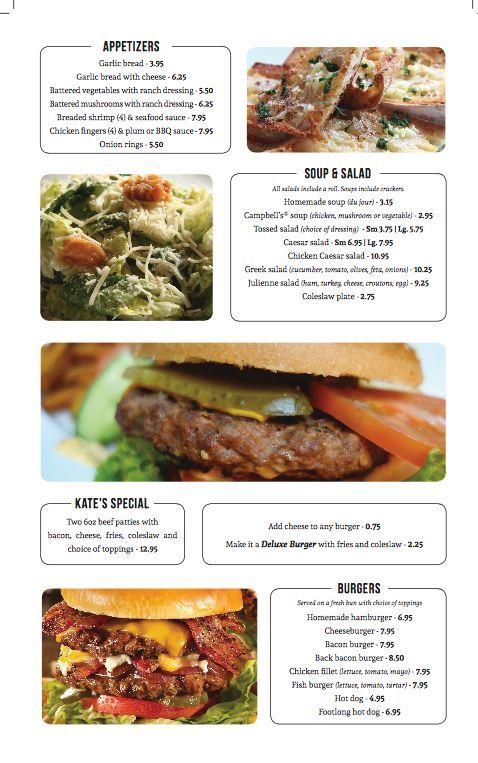 Kate's Station menu in Vanastra, Ontario, Canada