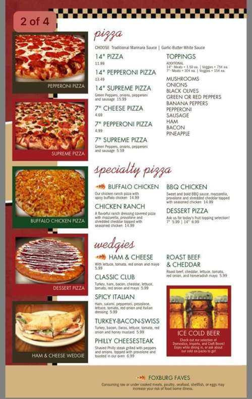 Foxburg Pizza menu in Foxburg, Pennsylvania, USA