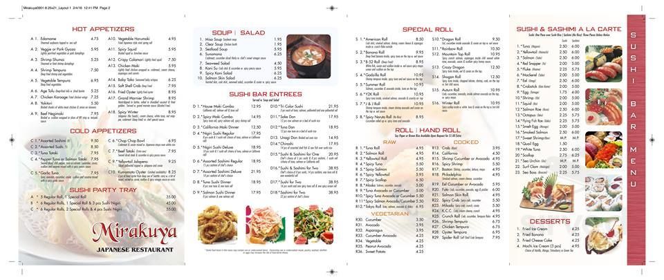 Mirakuya Japanese Restaurant menu in Wilkes-Barre Township ...