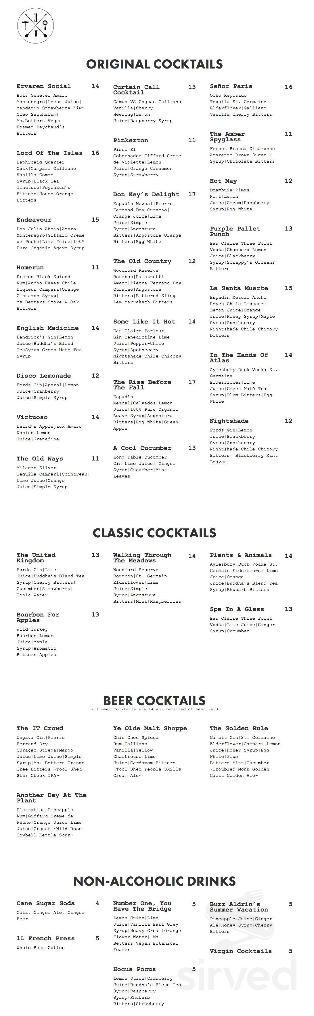 Occam's Razor menu in Red Deer, Alberta, Canada