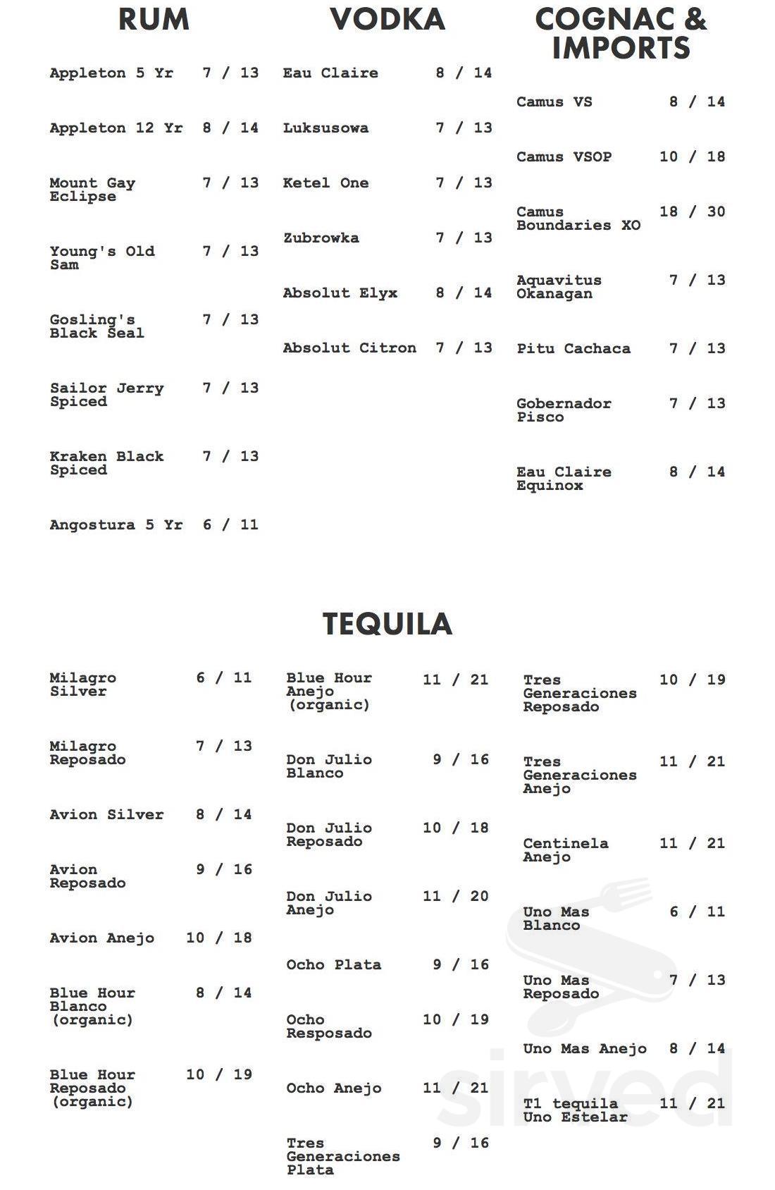 Occam's Razor menu in Red Deer, Alberta, Canada