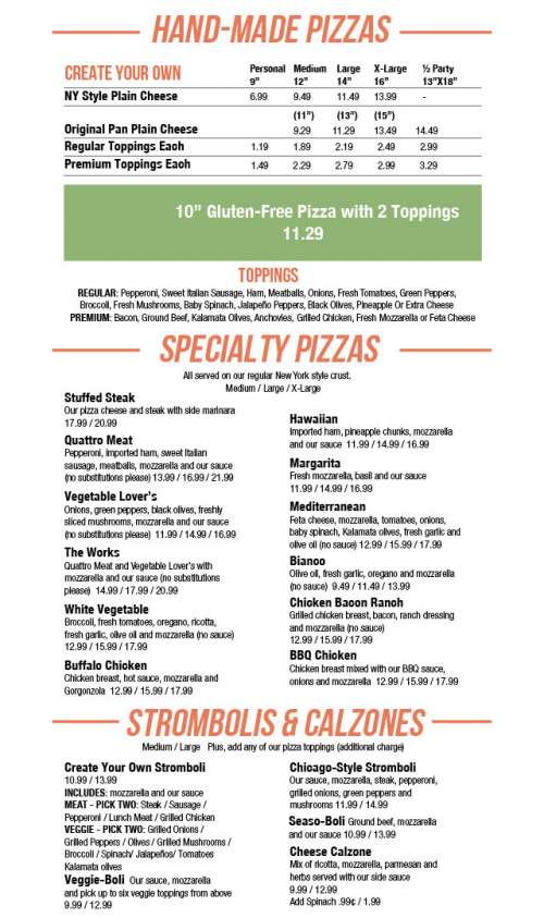 Seasons Pizza menu in Towson, Maryland, USA