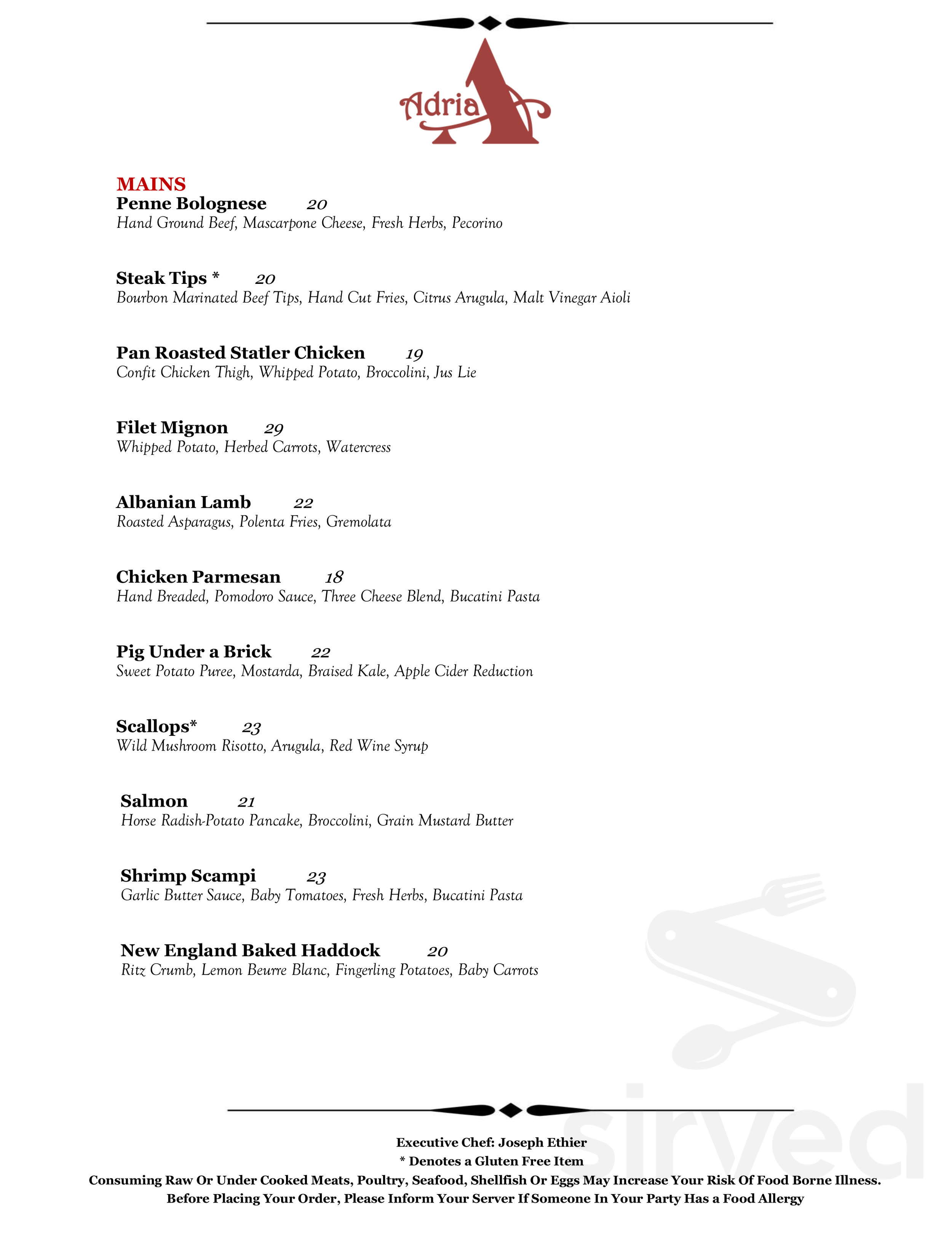 Adria Restaurant & Banquet Facility menus in East Bridgewater ...
