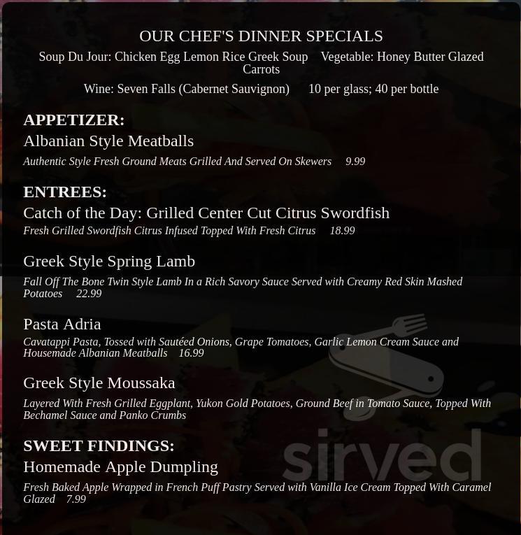 Adria Restaurant & Banquet Facility menus in East Bridgewater ...