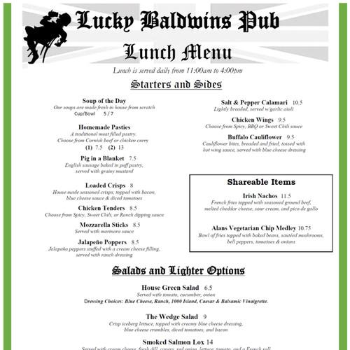 Lucky Baldwin's Pub menu in Pasadena, California, USA