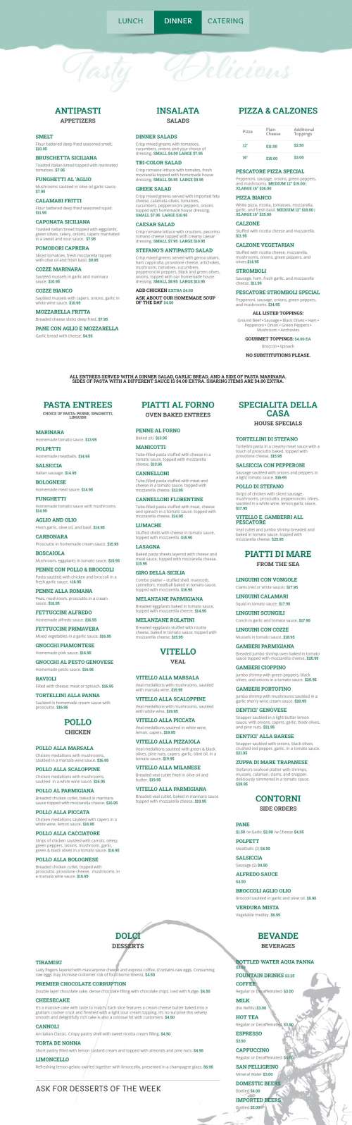 IL Pescatore menu in Orlando, Florida, USA
