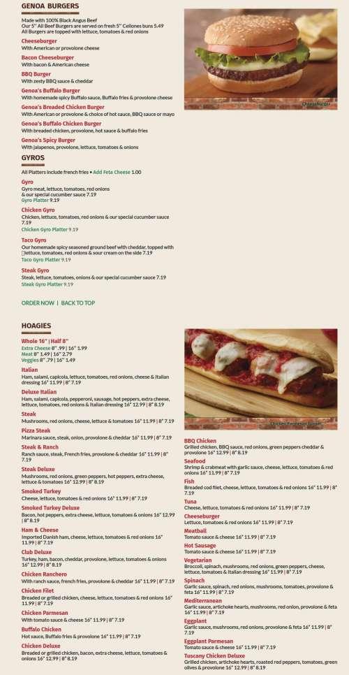Genoa Pizza menu in Palmyra, Wisconsin, USA
