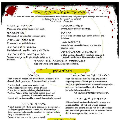 Agave menu in Ashland, Oregon, USA