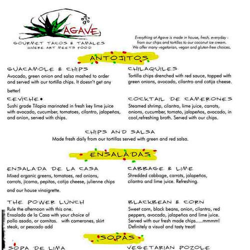 Agave menu in Ashland, Oregon, USA