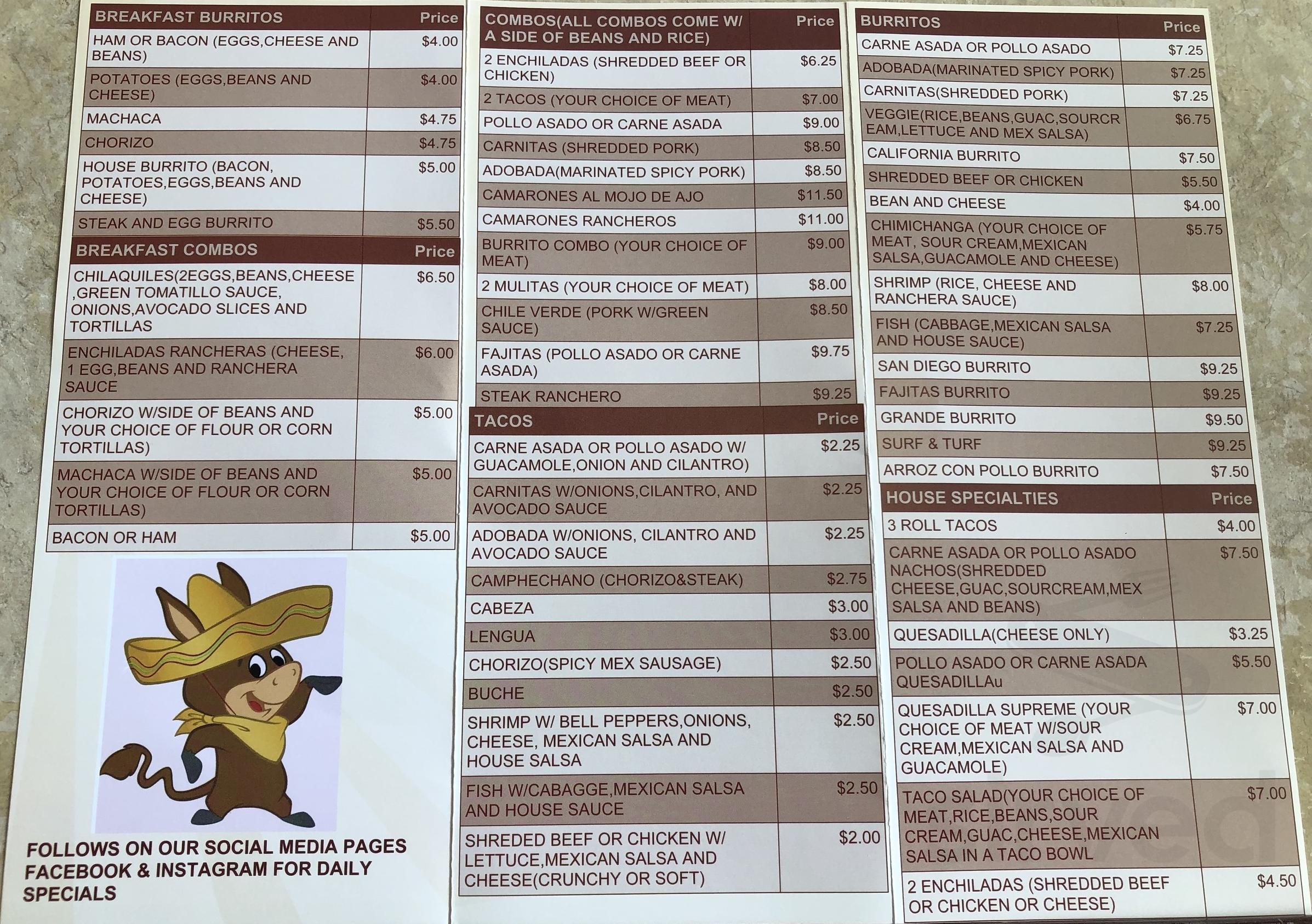 Menu for La Casa Del Burrito Taco Shop in Vinton, VA | Sirved