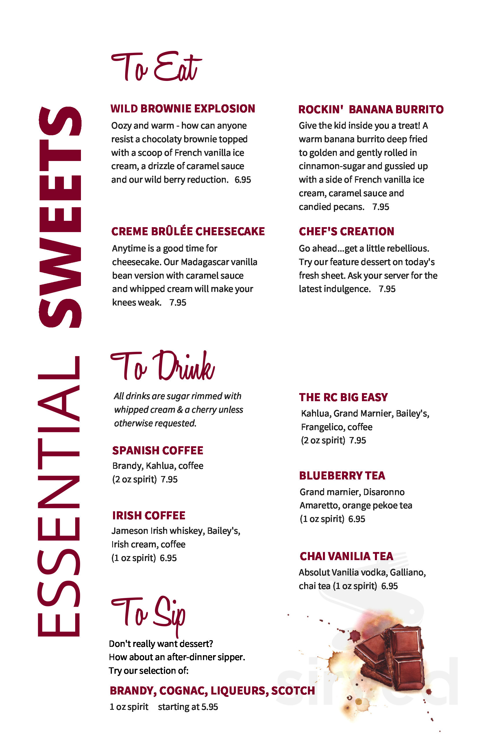 Rock Creek Tap and Grill menu in Regina, Saskatchewan, Canada