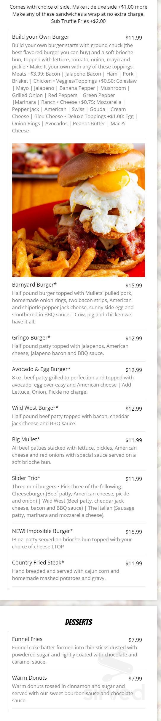 Mullets Restaurant menu in Des Moines, Iowa, USA