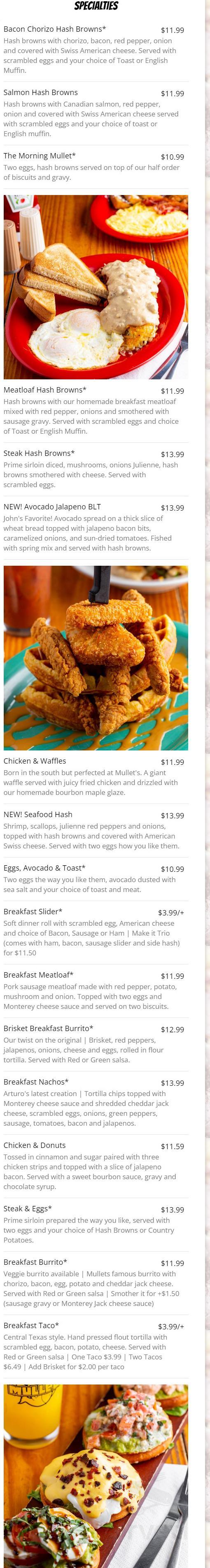 Mullets Restaurant menu in Des Moines, Iowa, USA