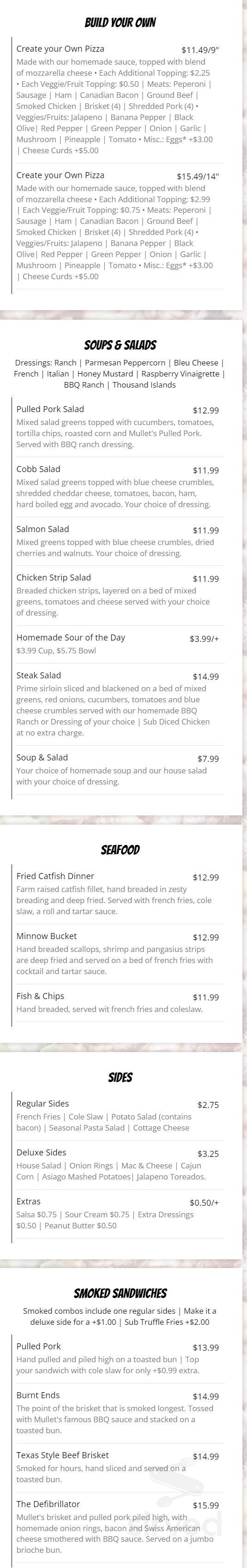 Mullets Restaurant menu in Des Moines, Iowa, USA