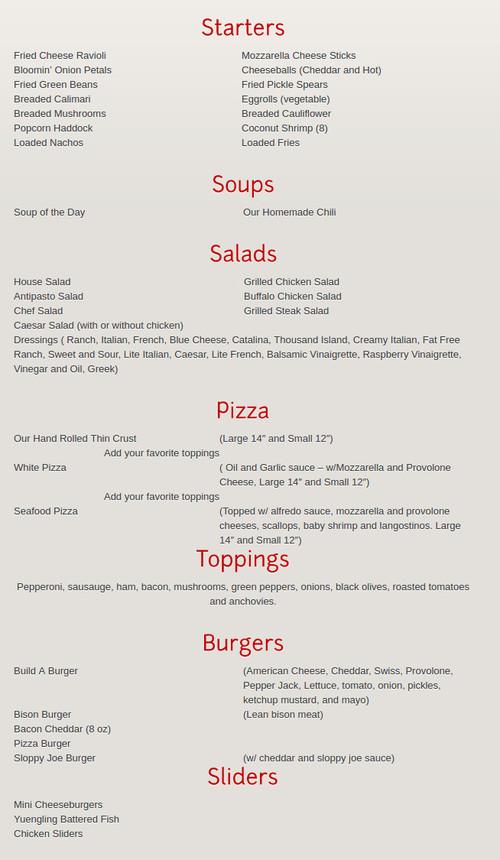 Morris' Tavern & Restaurant menu in Sidman, Pennsylvania, USA