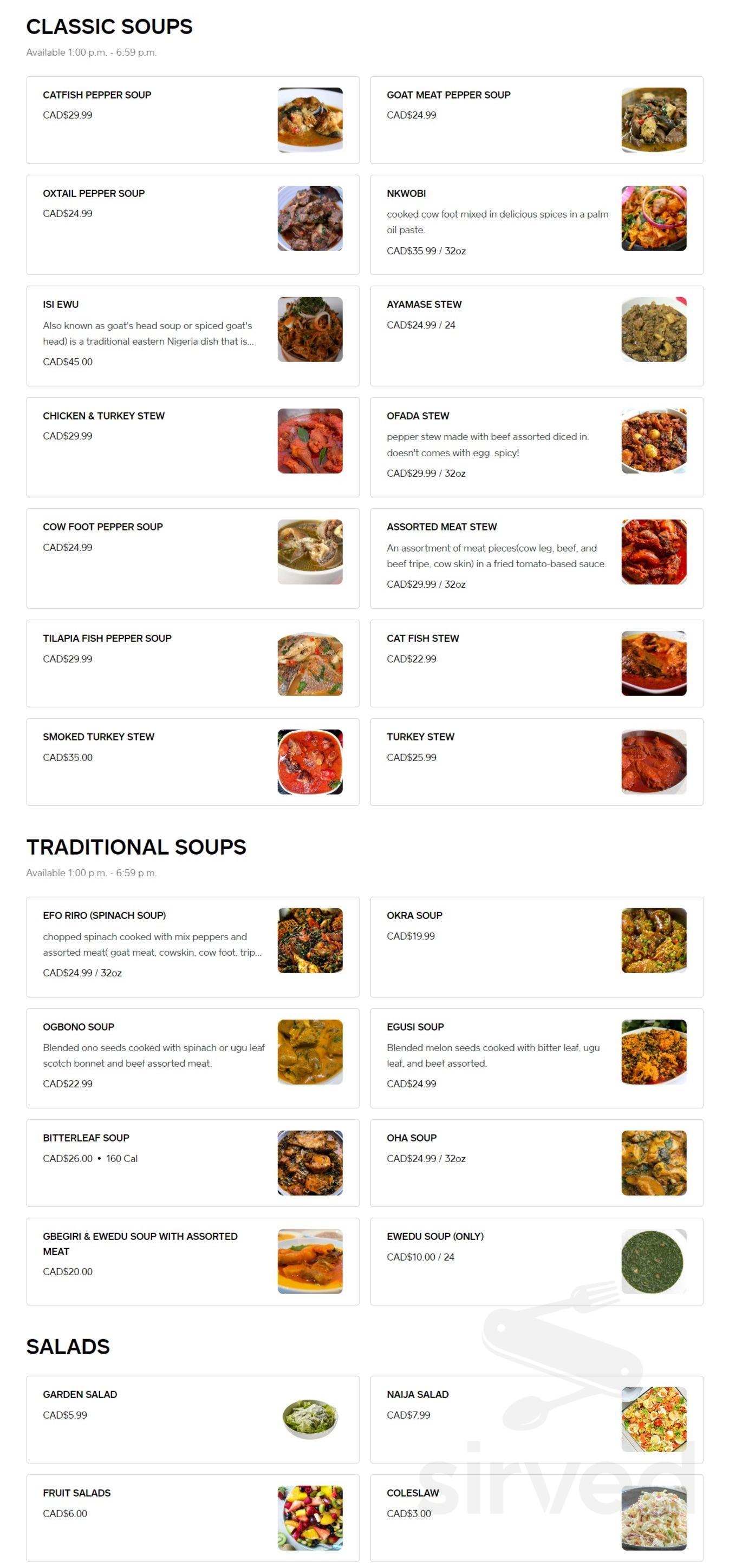 T Signature Dish menus in Brantford, Ontario, Canada