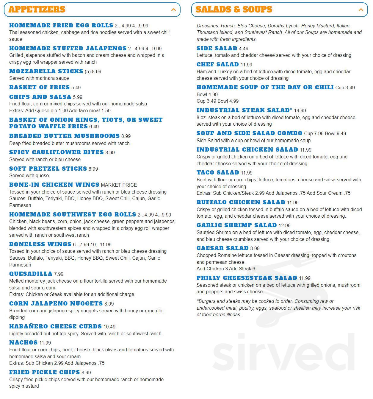 Industrial Bar & Grill menu in Omaha, Nebraska, USA