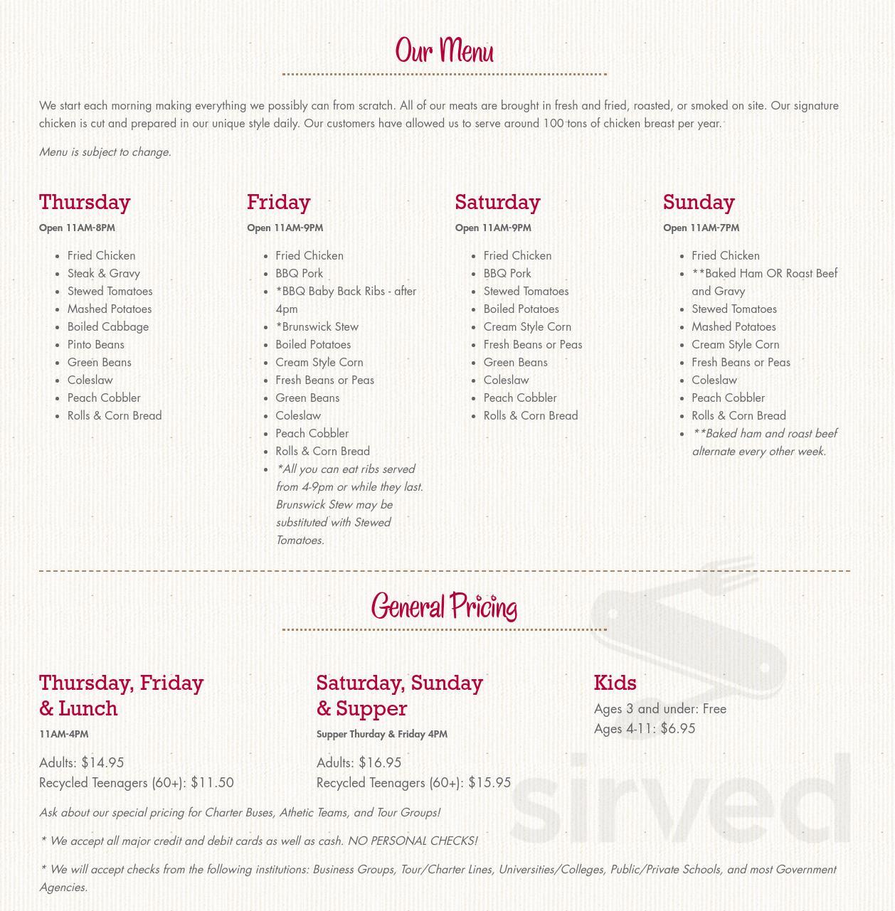 Menu for Buckner's Family Restaurant in Jackson, GA | Sirved