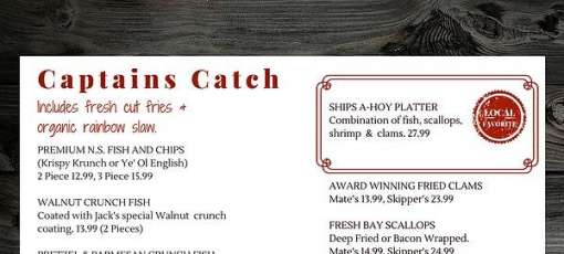 Menu for Skipper Jack's Maritime Restaurant in Moncton, NB | Sirved
