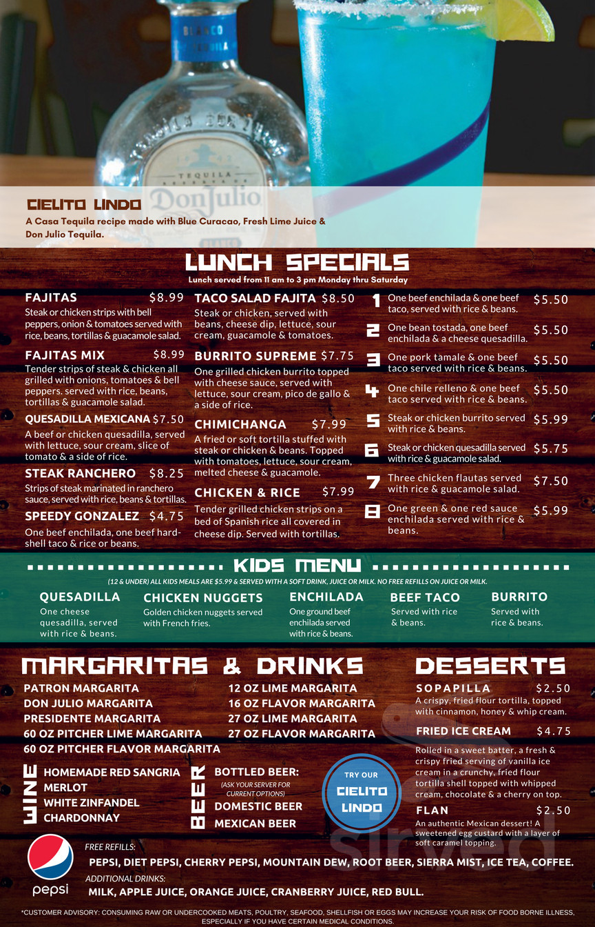 Casa Tequila Tiffin menu in Tiffin, Iowa, USA