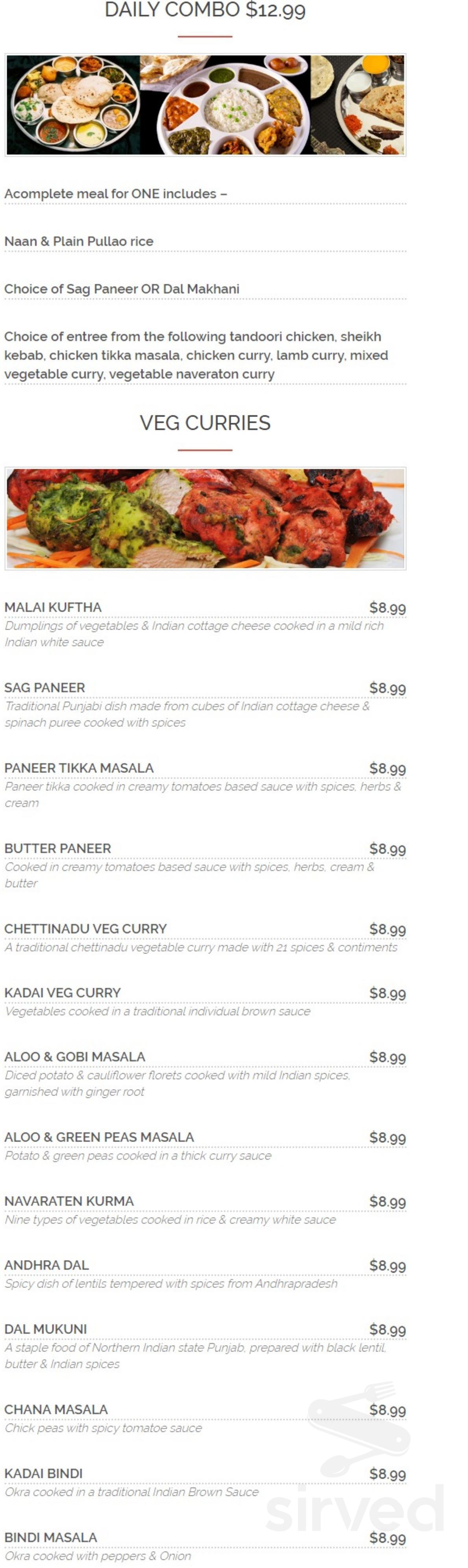 New Paradise Indian restaurant menu in Wichita, Kansas, USA