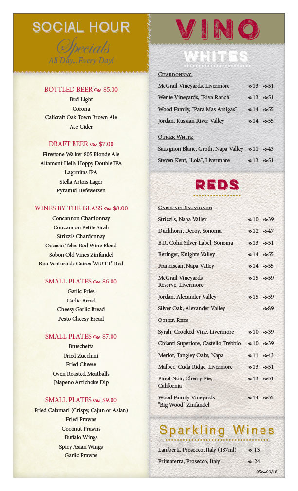 Menu - Fremont CA's Strizzi's Restaurant - Livermore | Sirved