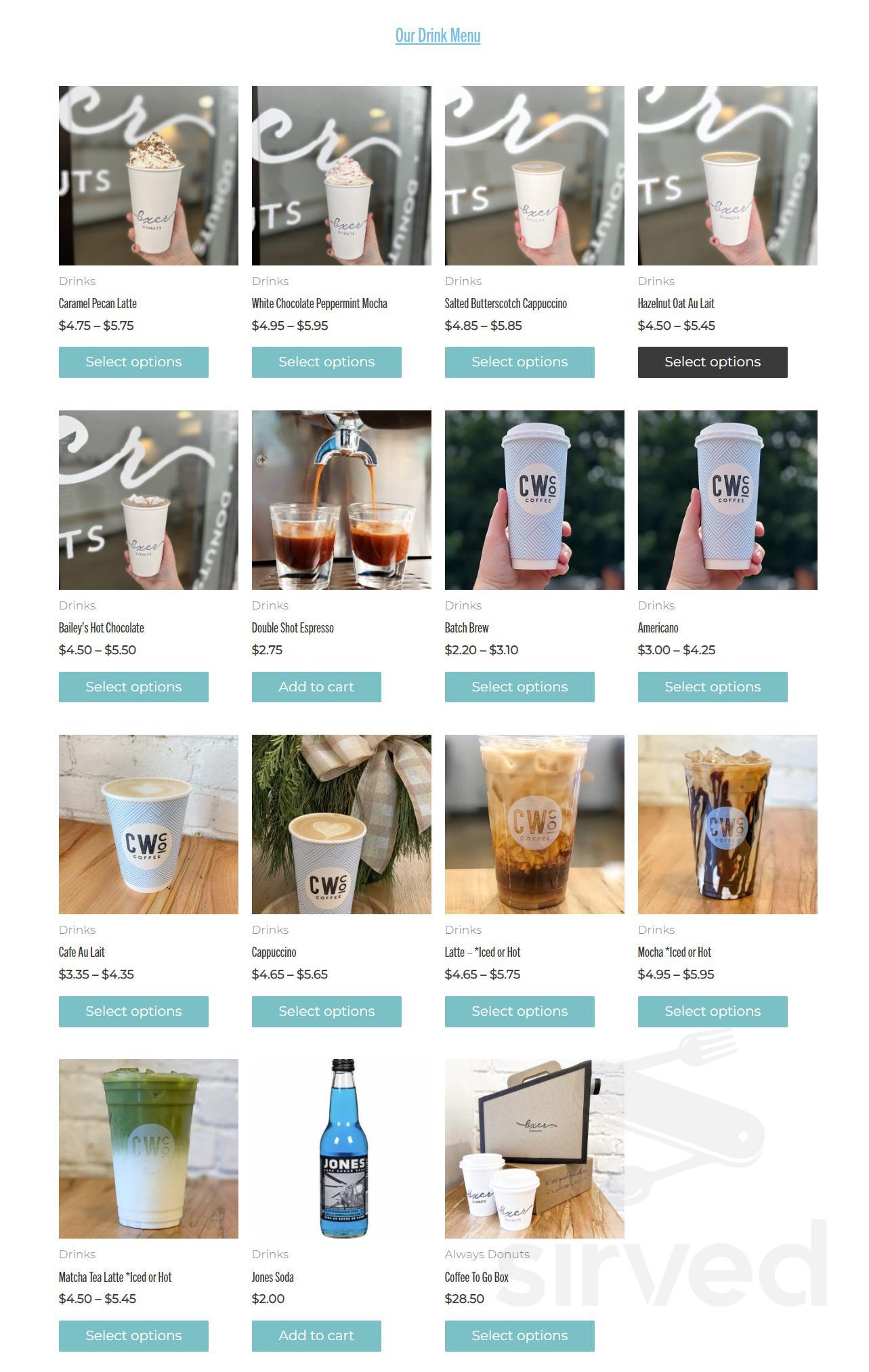 Boxcar Donuts - Downtown menu in London, Ontario, Canada