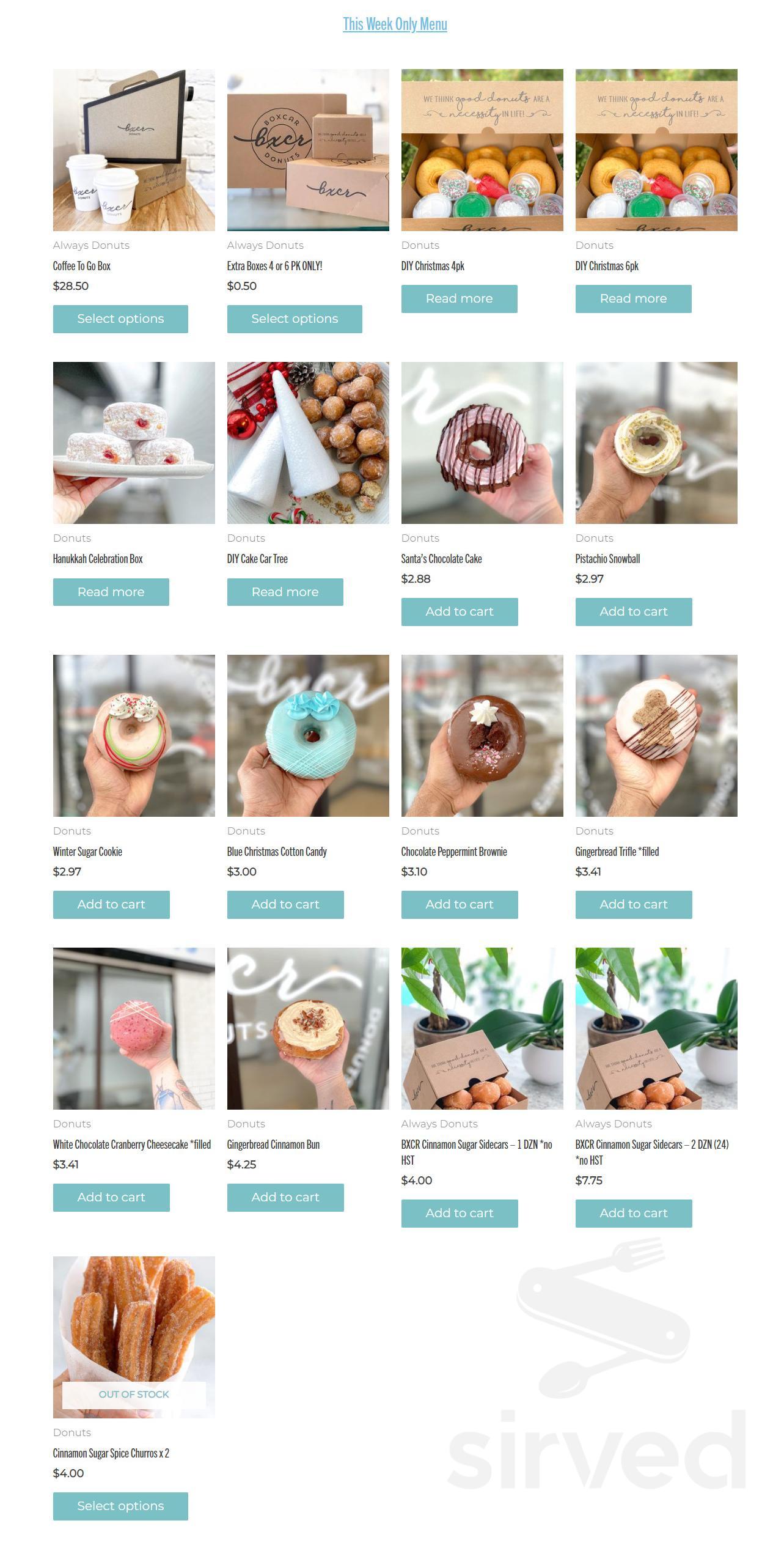 Menu for Boxcar Donuts - Downtown in London, ON | Sirved