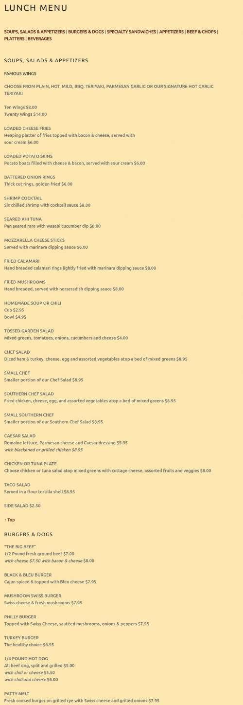 The Beef and Barrel Restaurant & Lounge menu in Crossville, Tennessee, USA