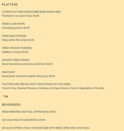 The Beef and Barrel Restaurant & Lounge menu in Crossville, Tennessee, USA