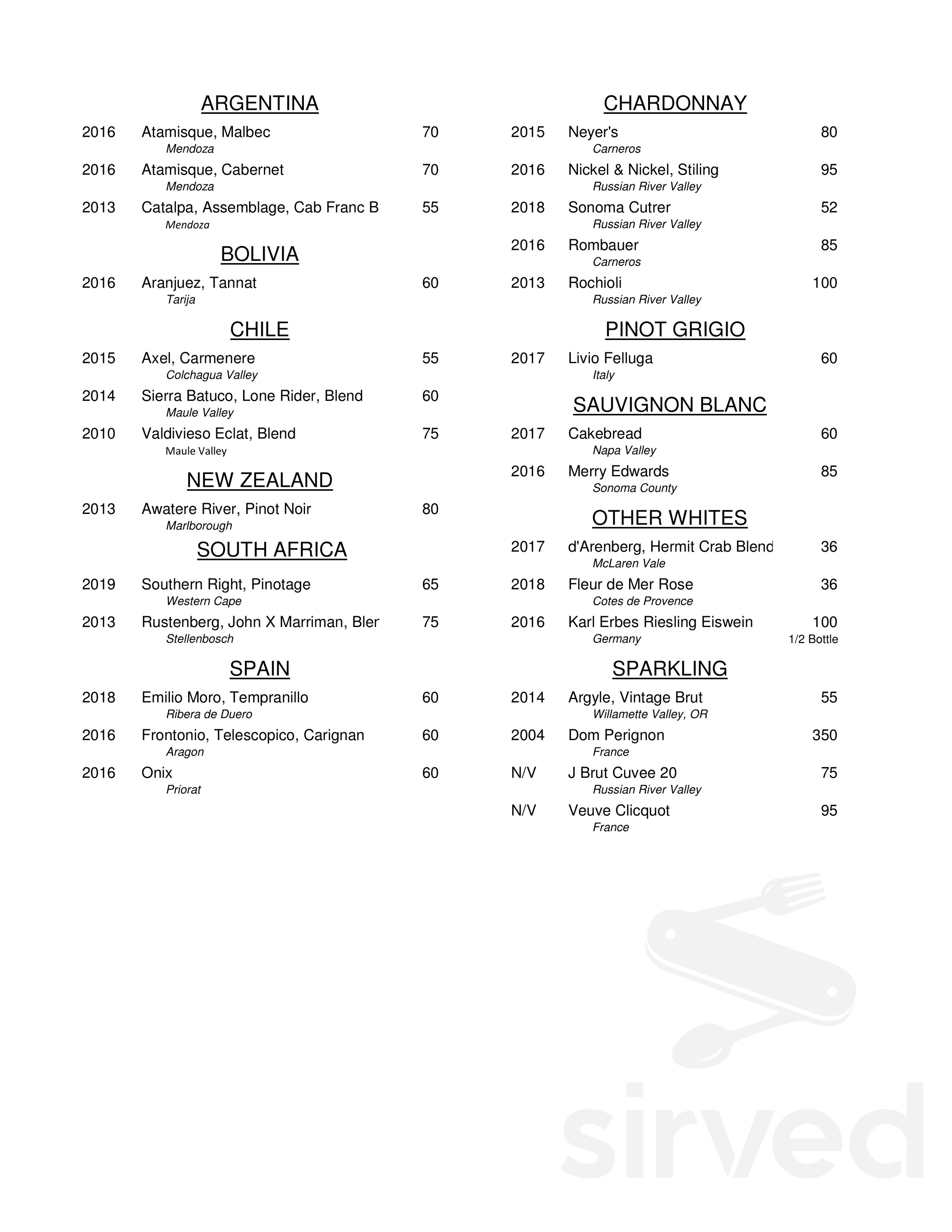 Ward's House of Prime menu in Milwaukee, Wisconsin, USA