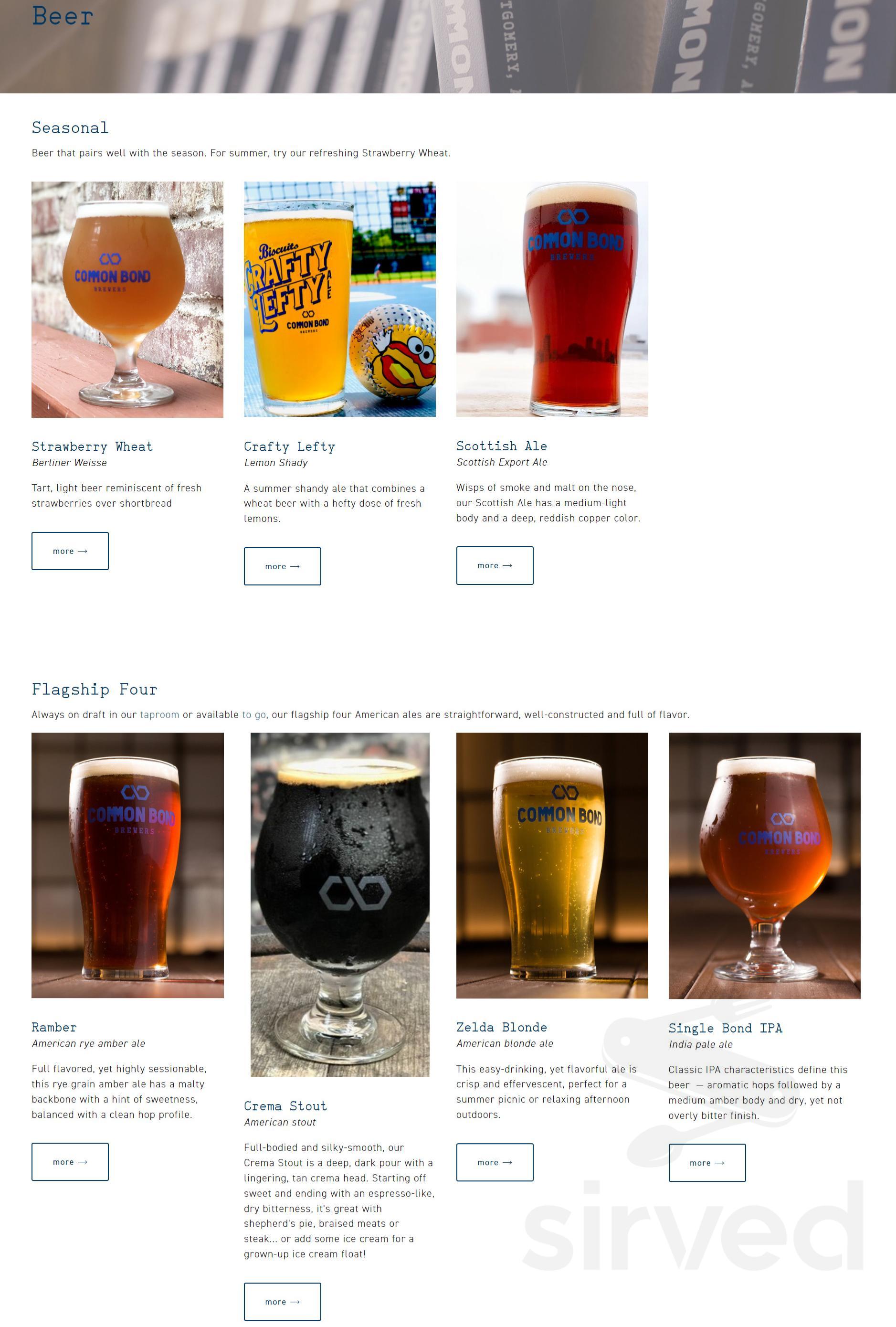 Common Bond Brewers menu in Montgomery, Alabama, USA